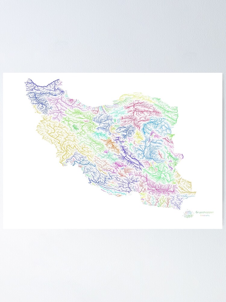 "Iran River Basin Map in Rainbow Colours with White Background" Poster ...