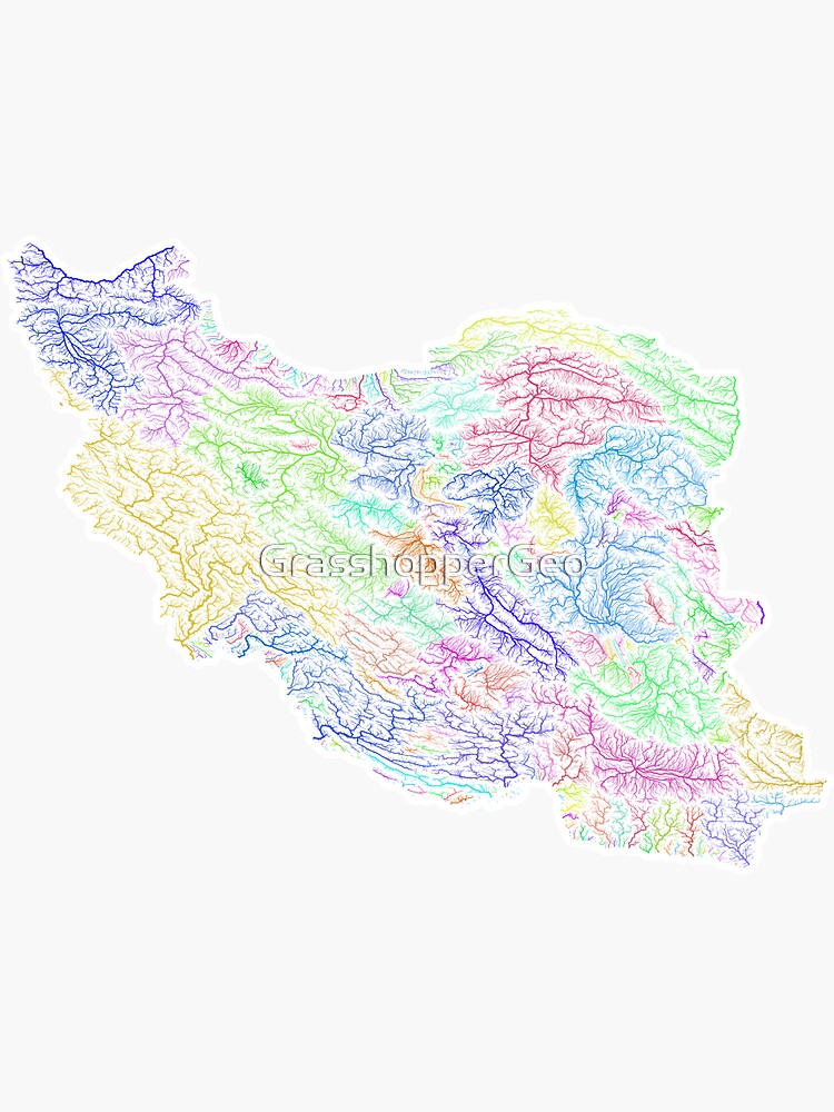 "Iran River Basin Map in Rainbow Colours with White Background" Sticker ...