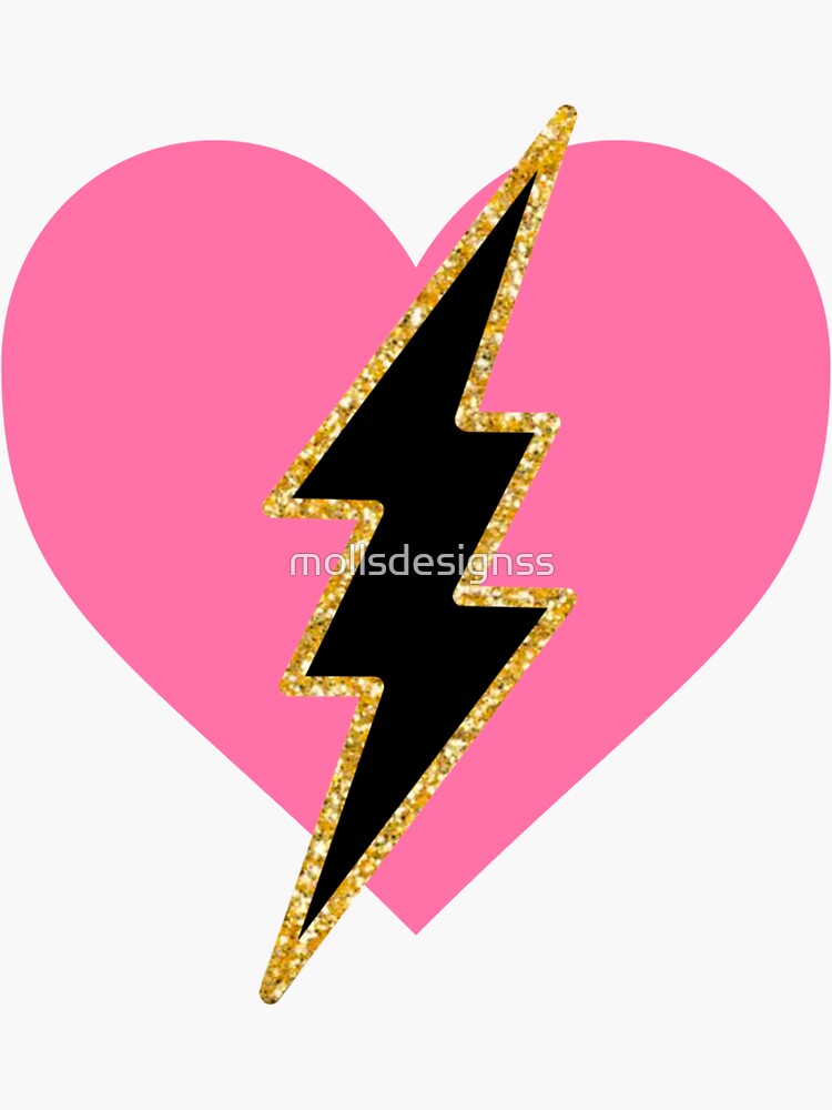 "pink heart with glittery lightning bolt " Sticker by mollsdesignss ...