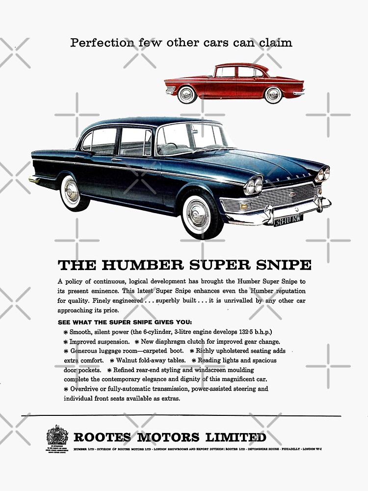 "HUMBER SUPER SNIPE - ADVERT" Sticker for Sale by ThrowbackM3 | Redbubble