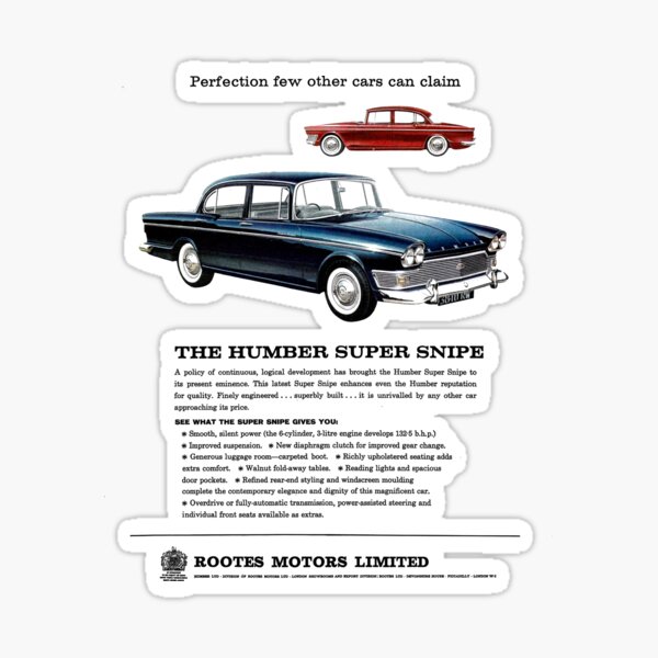 "HUMBER SUPER SNIPE - ADVERT" Sticker for Sale by ThrowbackM3 | Redbubble