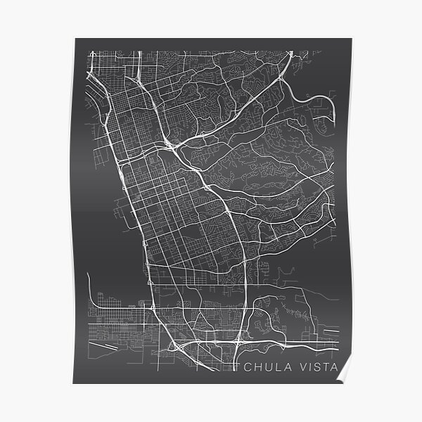 "Chula Vista Map, USA - Gray" Poster by MainStreetMaps | Redbubble