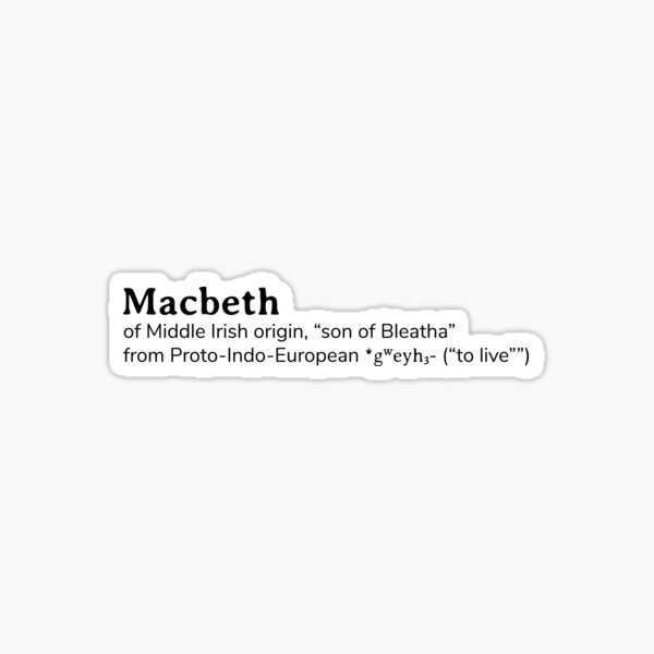 "Macbeth name etymology" Sticker for Sale by YourNameStory | Redbubble