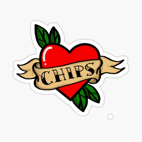 "I love chips traditional retro heart tattoo" Sticker for Sale by ...