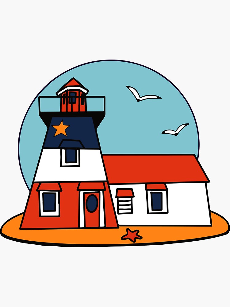 "Cartoon Red and Blue Lighthouse" Sticker for Sale by imaginebyIT ...