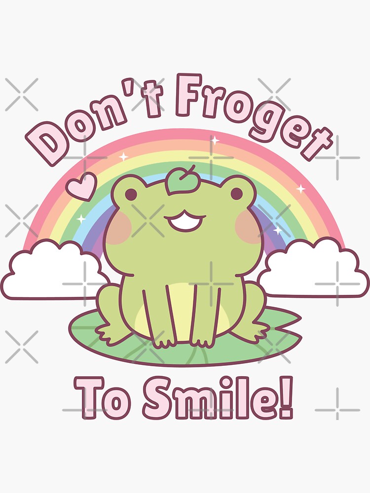 "Cute Frog Don't Froget To Smile Pun" Sticker by rustydoodle | Redbubble