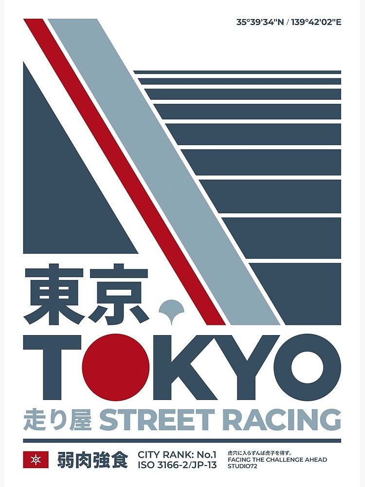 "Tokyo Street Racing (Blue on White)" Poster for Sale by STUDIO-72 ...