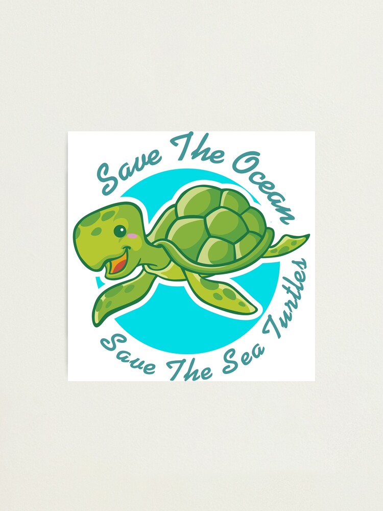 "Cute green the sea turtles animals with text save the ocean save the ...