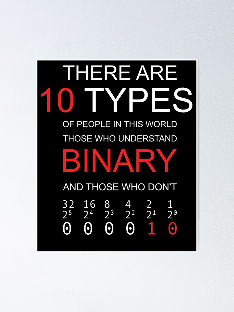 "THERE ARE 10 TYPES OF PEOPLE IN THIS WORLD. THOSE WHO UNDERSTAND BINARY AND THOSE WHO DON'T ...