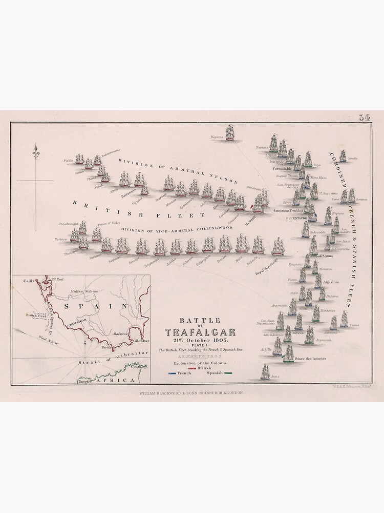 "Old Battle of Trafalgar Map (1902) Vintage Admiral Lord Nelson Naval ...