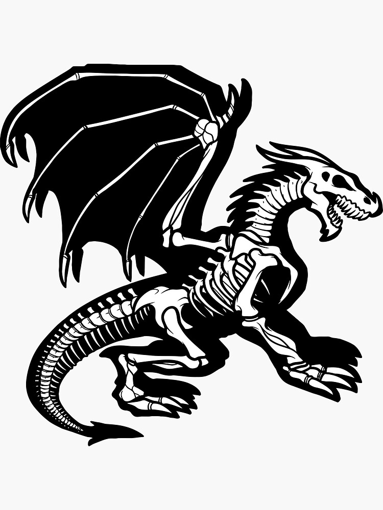 "Grey Background Black Skeleton Dragon Design, Bag of Bones Dragon ...