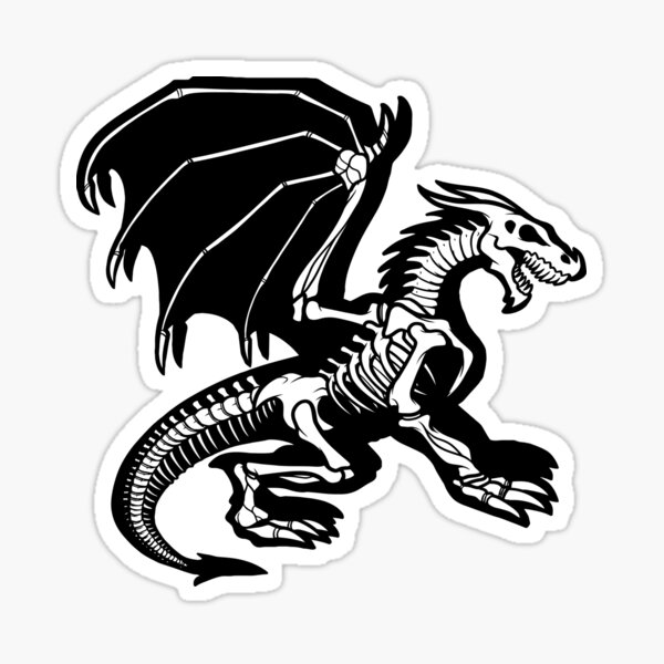 "Grey Background Black Skeleton Dragon Design, Bag of Bones Dragon ...