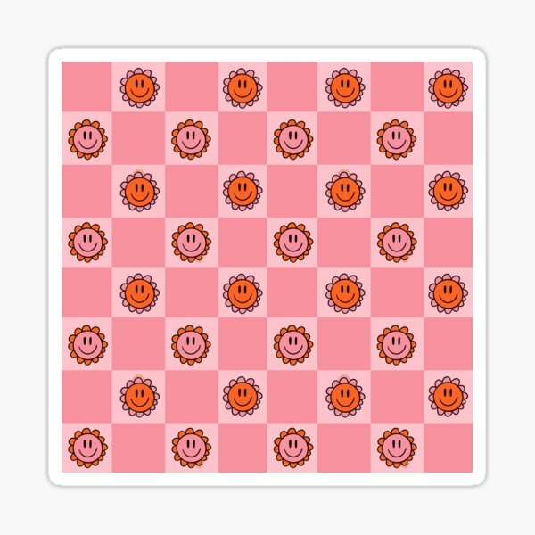 "Pink Smiley Face Checkerboard Print" Sticker by doodlebymeg | Redbubble