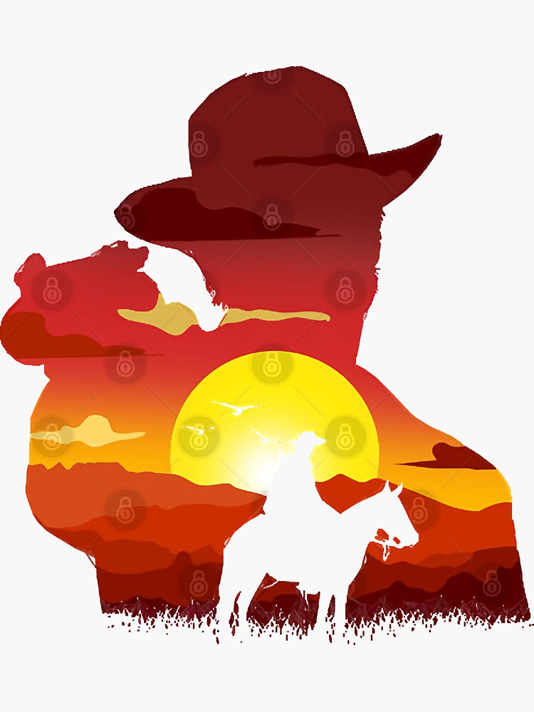 "Arthur Morgan SunSet Silhouette " Sticker for Sale by Birthwrig ...