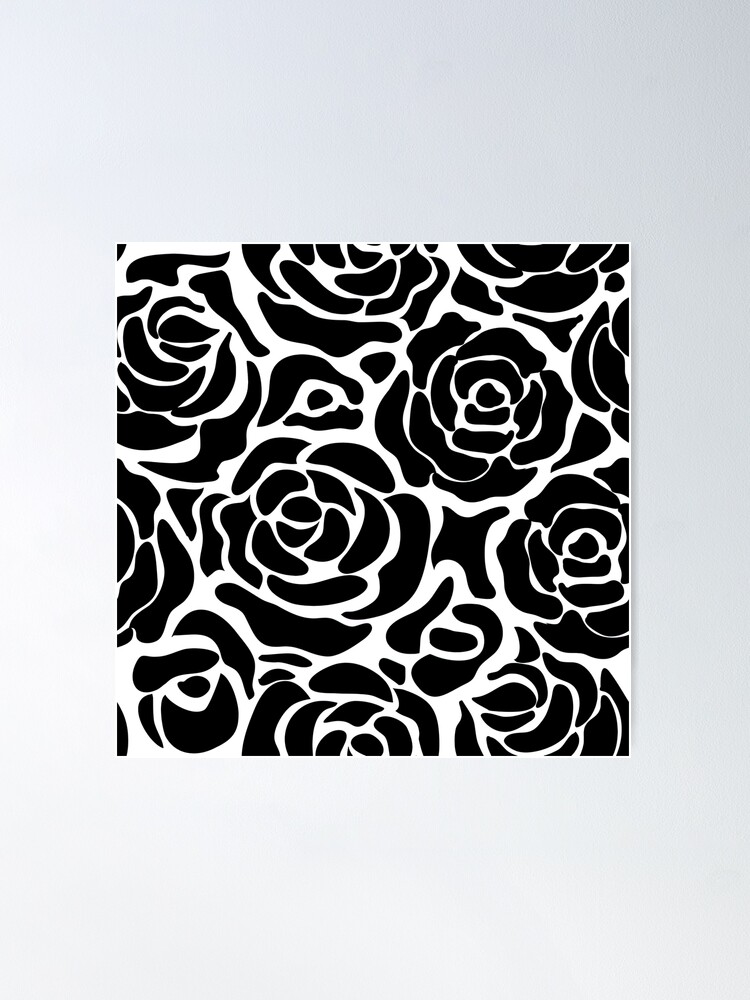 "Retro Floral Black Rose Pattern, Black Rose Seamless Pattern, Black ...