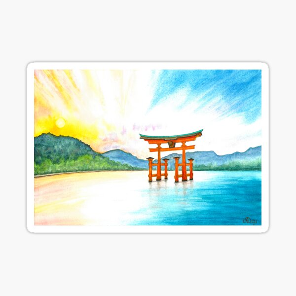 "Itsukushima Torri Gate Japan" Sticker by antigonesart | Redbubble