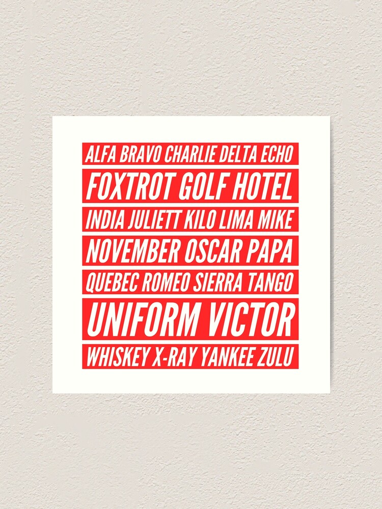 "ALFA, BRAVO, CHARLIE, DELTA, ECHO, FOXTROT, GOLF, HOTEL, INDIA ...