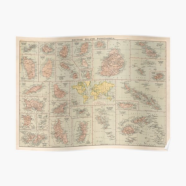 "Old British Colonies Map (1919) Vintage English Island Colonial ...