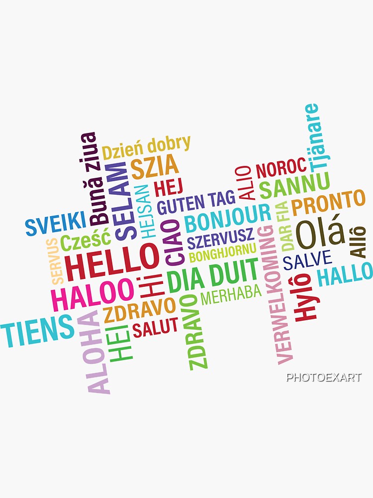 "FOTOEXART - written hello in many languages, word cloud" Sticker for ...
