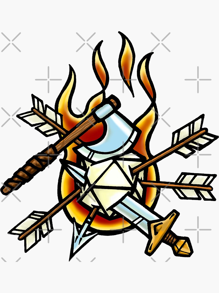"D20 and weapons" Sticker for Sale by sandpiperstudio | Redbubble