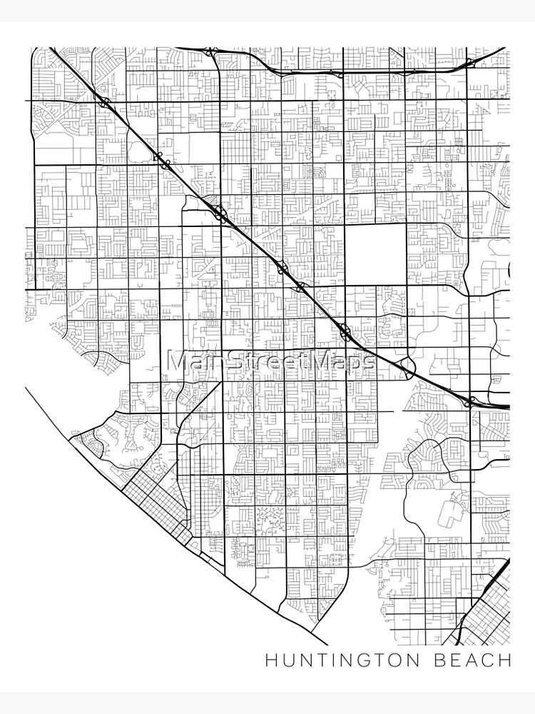 "Huntington Beach Map, USA - Black and White" Poster for Sale by ...