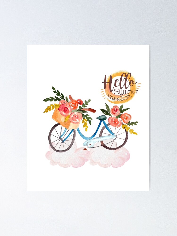 "Hello Summer vacation watercolor bike design" Poster for Sale by ...