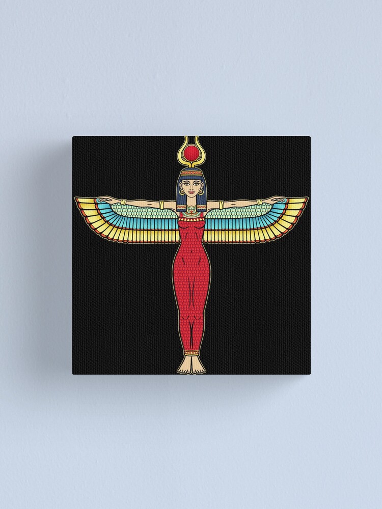 Animation Color Portrait Egyptian Winged Goddess Isis With Horns And A