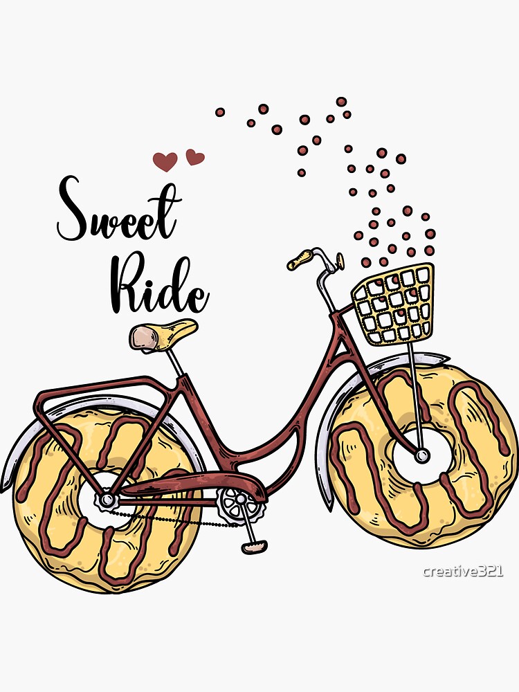 "Sweet Ride Bicycle Doughnut Hand Drawn" Sticker by creative321 | Redbubble