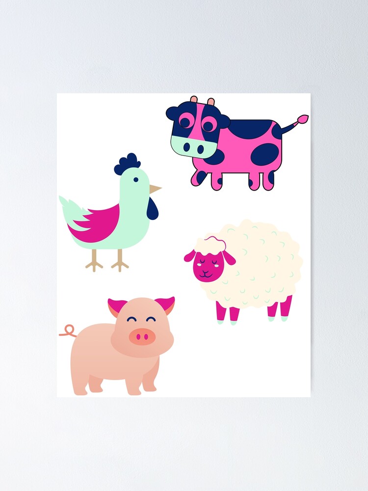 "Preppy Farm Animal Pack" Poster for Sale by RetroOG | Redbubble