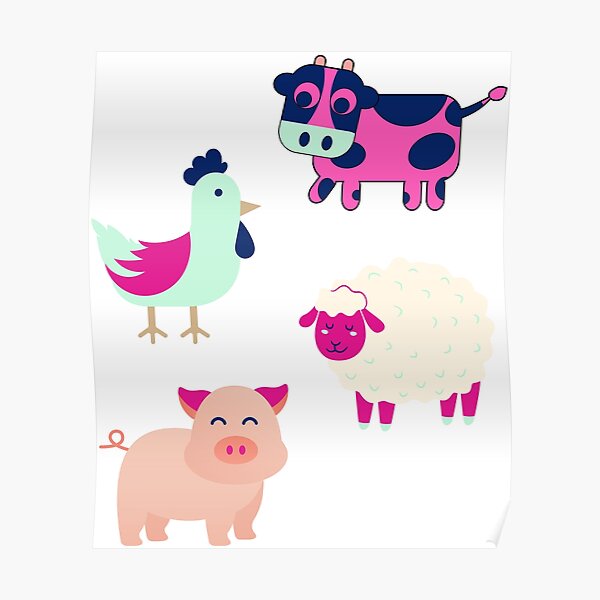 "Preppy Farm Animal Pack" Poster for Sale by RetroOG | Redbubble
