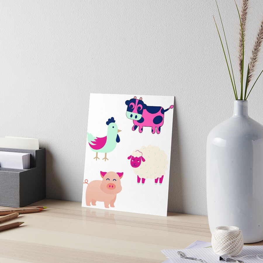 "Preppy Farm Animal Pack" Art Board Print by RetroOG | Redbubble