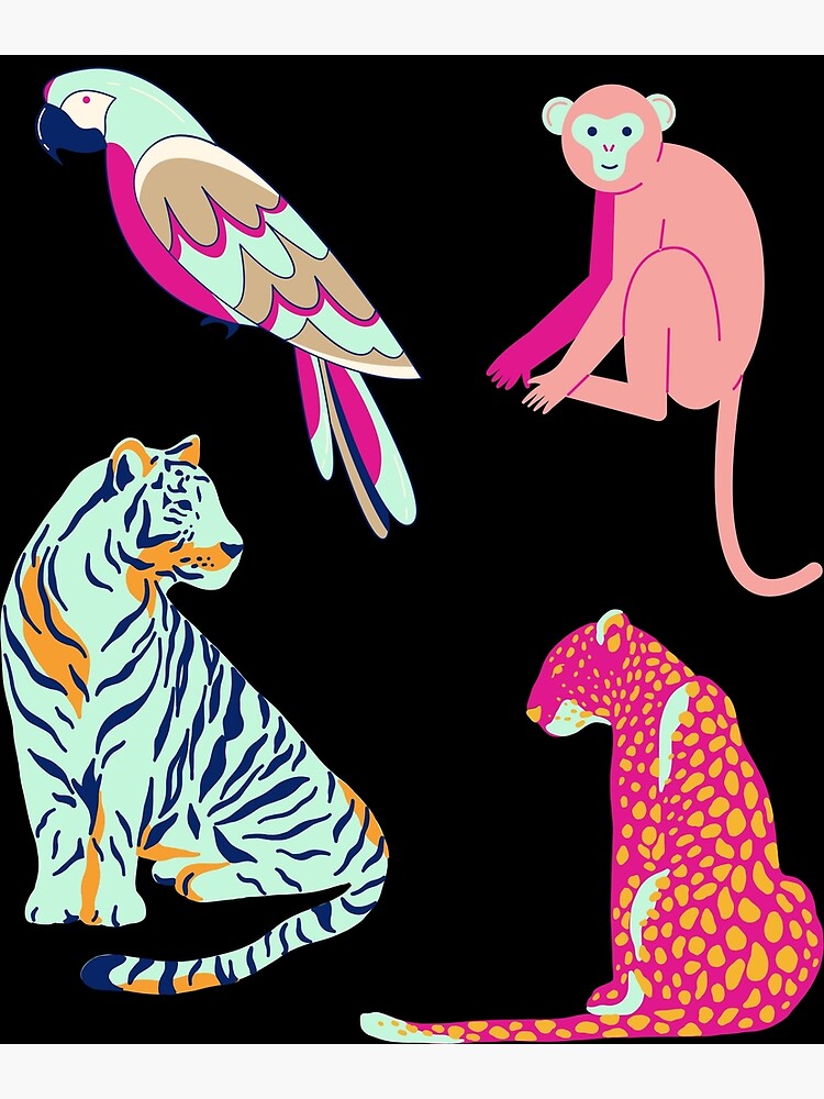 "Preppy Jungle Animal Pack" Poster for Sale by RetroOG | Redbubble