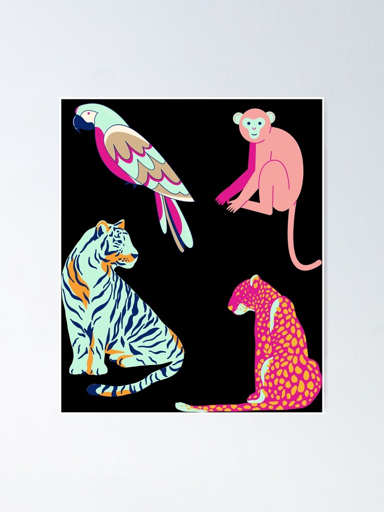 "Preppy Jungle Animal Pack" Poster for Sale by RetroOG | Redbubble