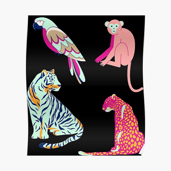 "Preppy Jungle Animal Pack" Poster for Sale by RetroOG | Redbubble
