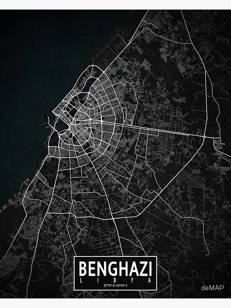 "Benghazi City Map of Libya - Dark" Poster for Sale by deMAP | Redbubble