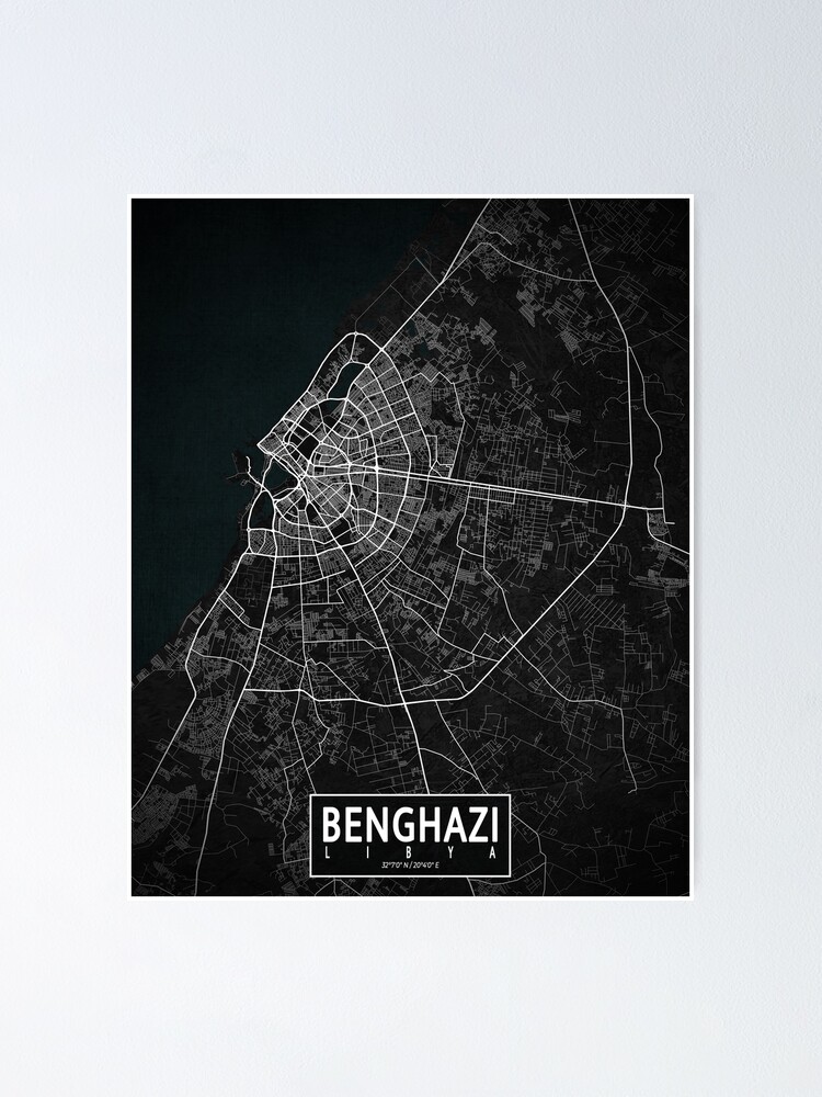 "Benghazi City Map of Libya - Dark" Poster for Sale by deMAP | Redbubble