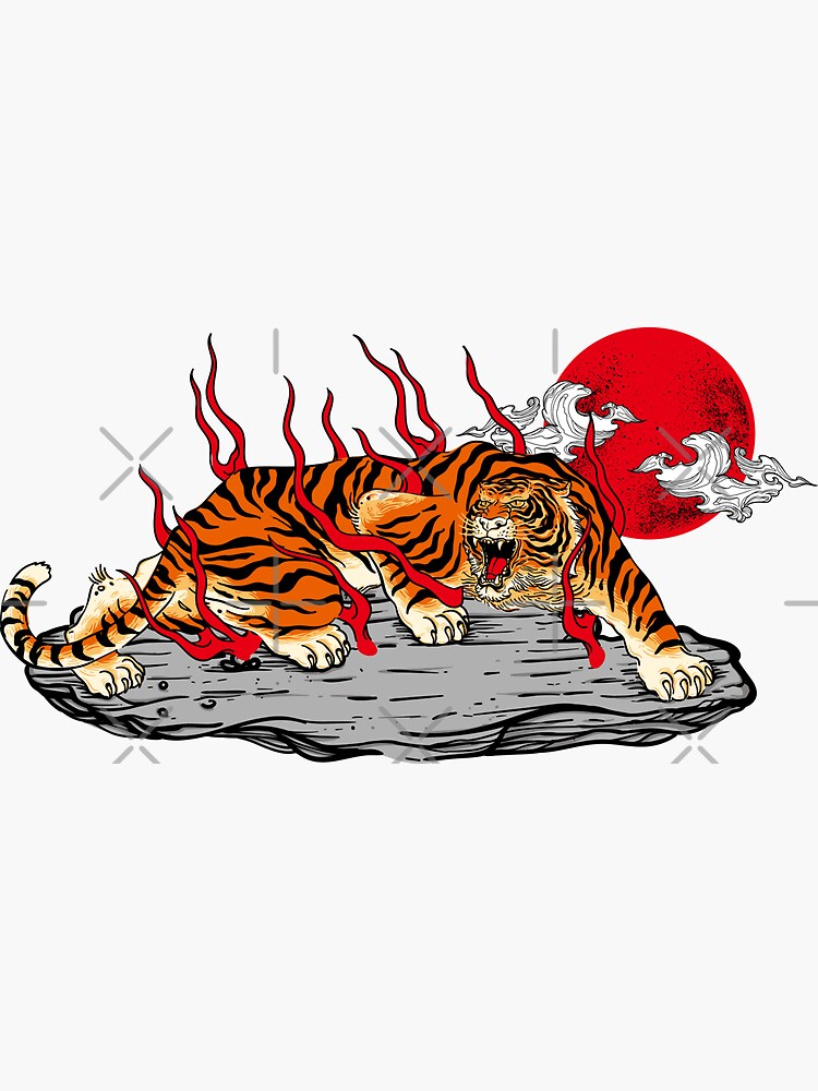 "japanese tiger rage on flame, style Japanese art" Sticker for Sale by ...