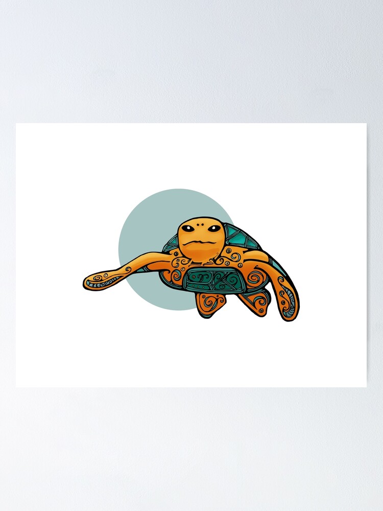 "Loggerhead Sea Turtle - Gold and Teal" Poster by ASparkofMadness ...