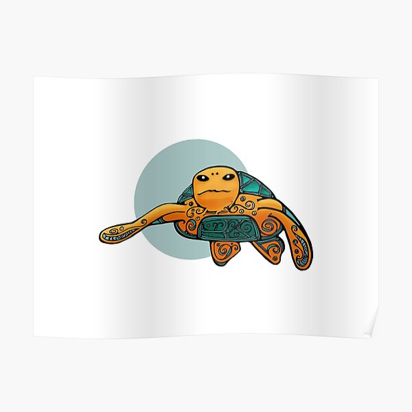"Loggerhead Sea Turtle - Gold and Teal" Poster by ASparkofMadness ...