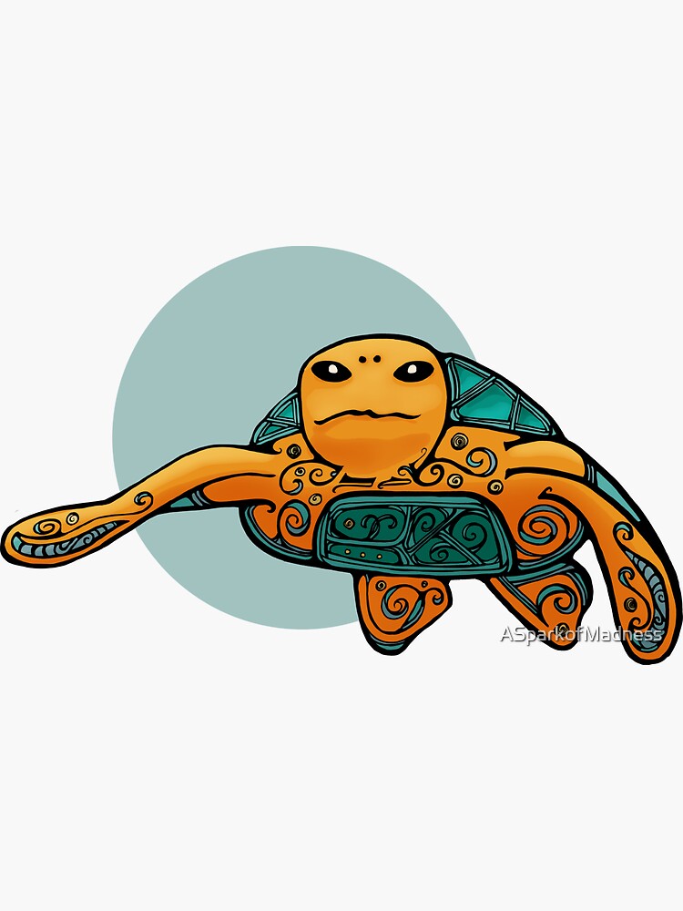 "Loggerhead Sea Turtle - Gold and Teal" Sticker for Sale by ...