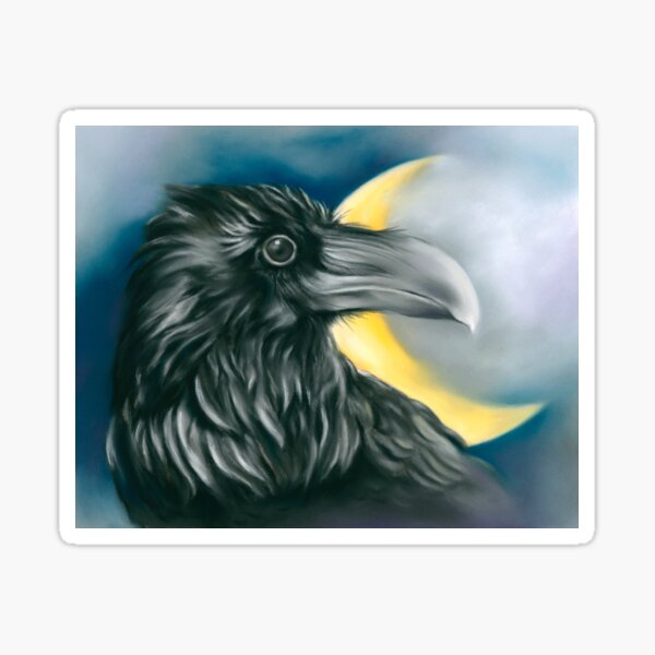 "Raven and Crescent Moon" Sticker by MMAndersonArt | Redbubble