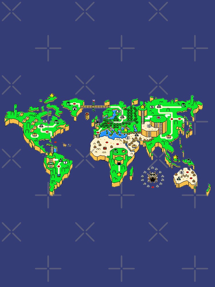 "World Map - SMW SNES style" T-shirt for Sale by Vince19Drums ...