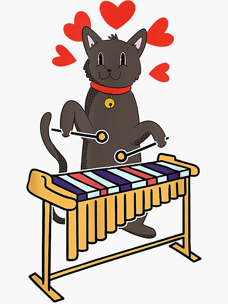 "Cat Playing Percussion Musical Instrument Xylophone" Sticker for Sale ...