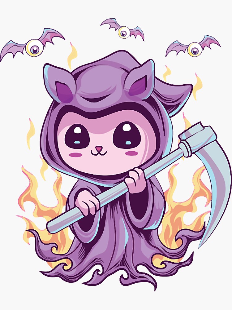 "Pastel Goth Grim Reaper Cat Cute Creepy Death Cat Aesthetic " Sticker ...