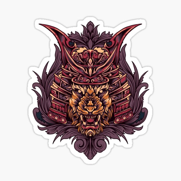 "Japanese Mecha Ronin Samurai Lion Head" Sticker for Sale by ...