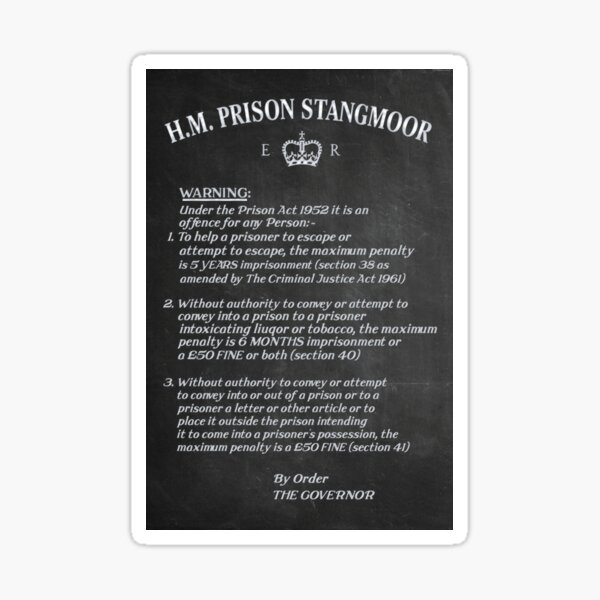 "H.M. Prison Stangmoor" Sticker for Sale by TheGenesisArk | Redbubble