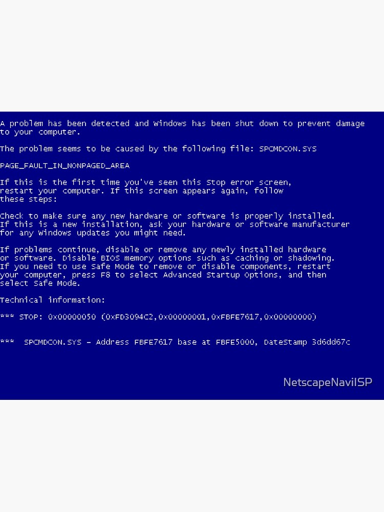 "Windows XP BSOD" Sticker for Sale by NetscapeNaviISP | Redbubble