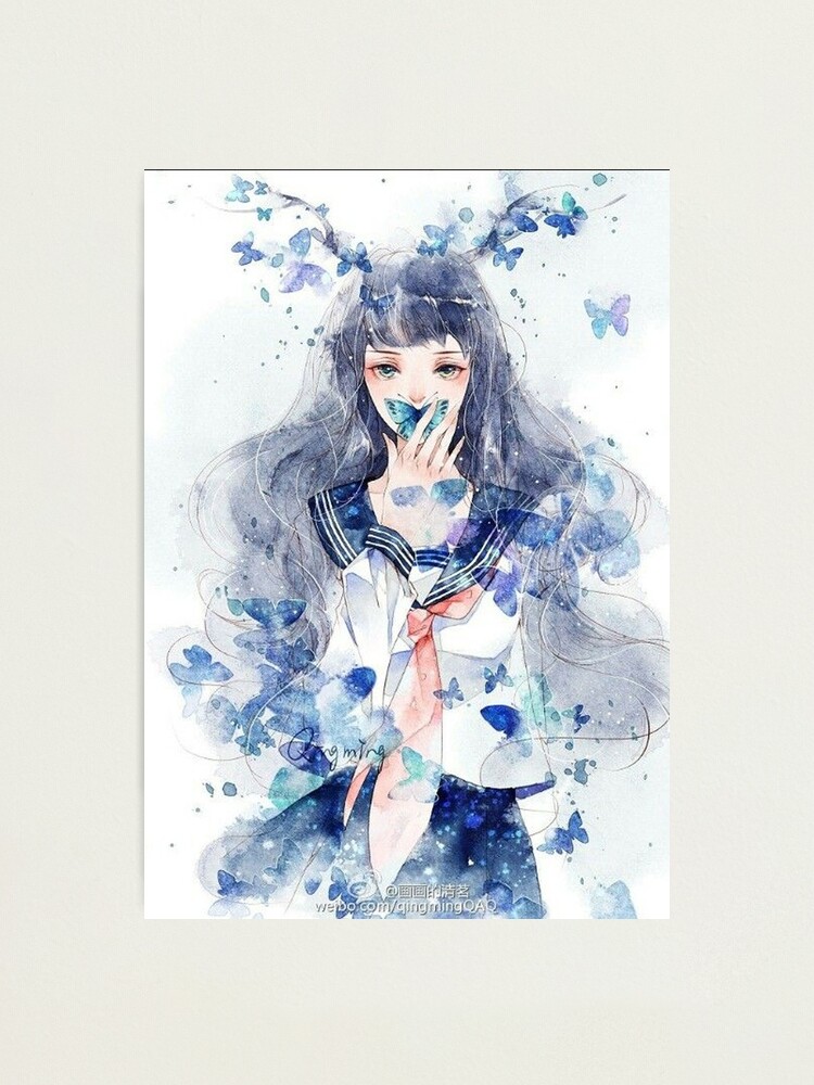 "cute blue butterfly anime girl" Photographic Print by park1hwayoung ...