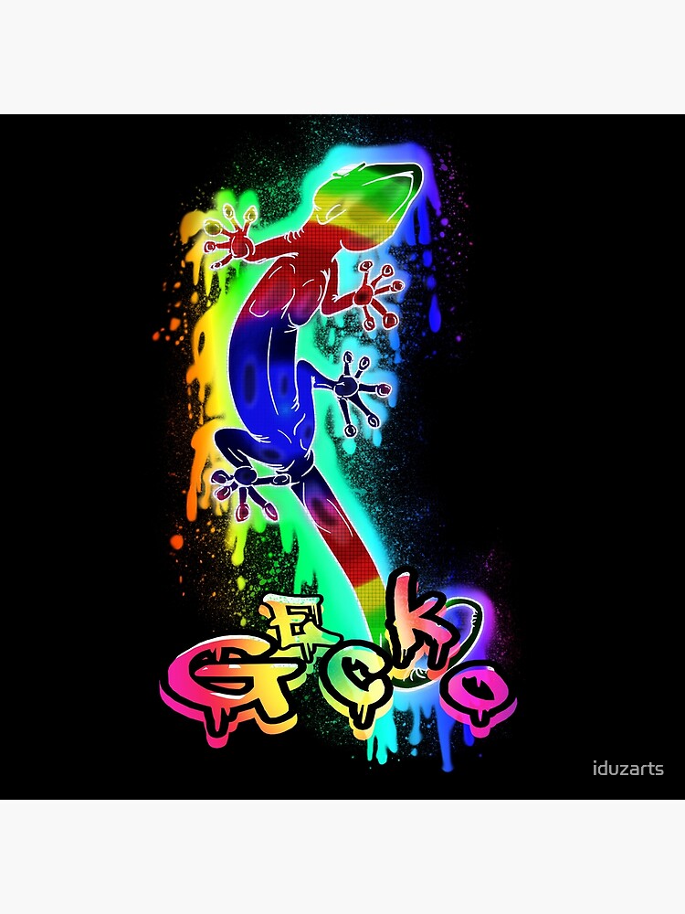 "Rainbow Graffiti Style Gecko on a dripping rainbow ink splat with text ...