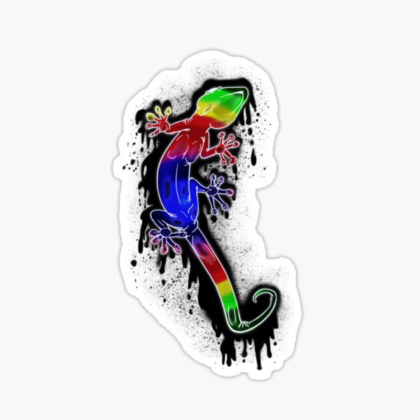 Pegatina «Rainbow Graffiti Style Gecko sobre un símbolo de tinta negra ...
